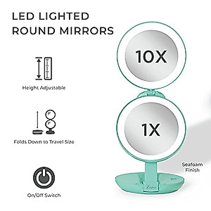 Zadro 4.5" Round LED Compact Mirror 10X/1X Travel Mirror with Lights and Magnification 3 AAA Batteries LED Makeup Mirror