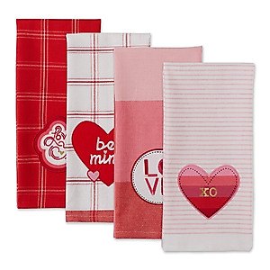 DII Valentine's Day Collection Kitchen, Dishtowel Set, 18x28, Love Assorted, 4 Piece