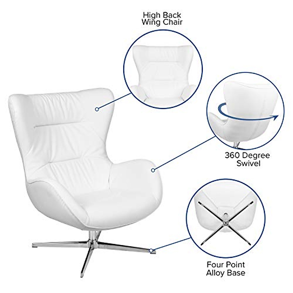 Flash Furniture White LeatherSoft Swivel Wing Chair and Ottoman Set