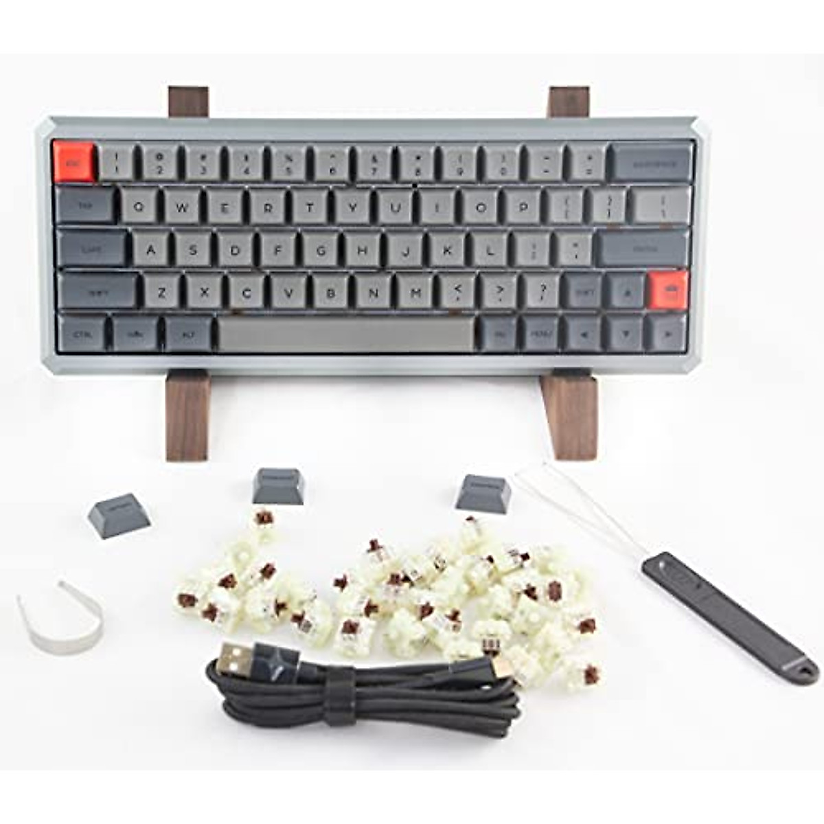 Clack Solid Aluminum Mechanical Keyboard - Cherry MX Brown Switches - Hot swappable - GK64, Grey