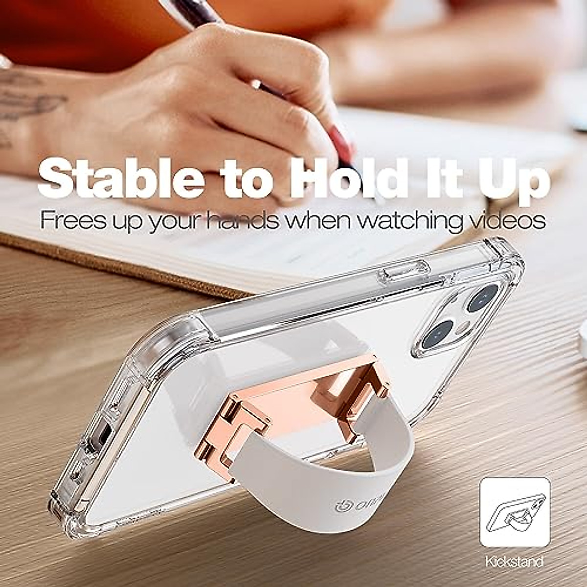 Onpint Phone Grip Finger Strap Holder 3.23 inches, 2-in-1 Cell Phone Slim Finger Loop Holder Kickstand Compatible with iPhone Samsung and Most Smartphones - White
