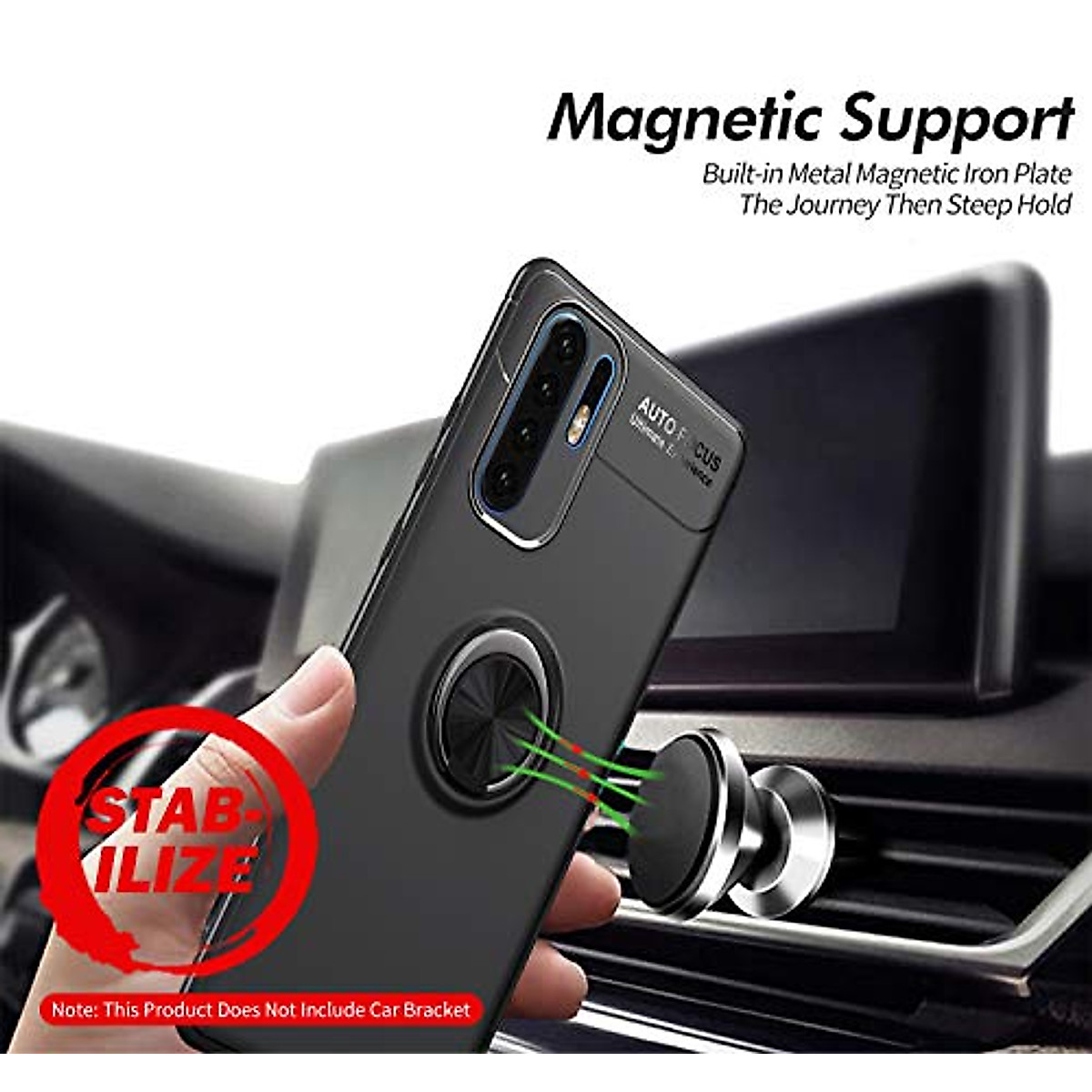 iCoverCase Compatible with Huawei P30 Pro Case with Ring Holder, Rotatable Matal Ring Kickstand [Work with Magnetic Car Mount] Shockproof Anti-Scratch Ultra-Slim Protective Case (All Black)