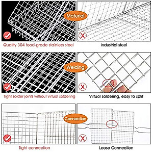 Green Science Portable Grill Basket - Food Grade 304 Stainless Steel BBQ Barbecue Tool with Handle for Outdoor - Steak, Meat, Fish, Shrimp, Pork, Vegetables Grilling Basket