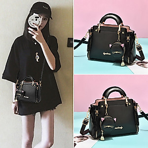 AWXZOM small Fashion Handbag purse for women ladies Top Handle Satchel Shoulder Bags cat purse (black)