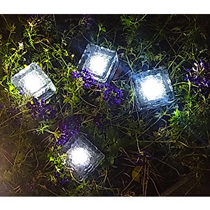 ASTRAEUS Solar Brick Light Solar Ice Light Ice Cube Lights Buried Light Paver for Garden Courtyard Pathway Patio Outdoor Decoration 4 Pack White （Upgraded Package）