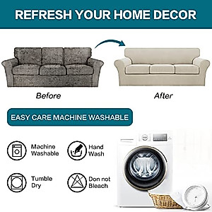 4 Piece Sofa Covers for 3 Cushion Couch Sofa Slipcover Soft Couch Cover for Dogs-Washable Sofa Furniture Covers with 3 Individual Cushion Covers, Feature Jacquard Fabric (3 Cushion Sofa, Island Fossi)