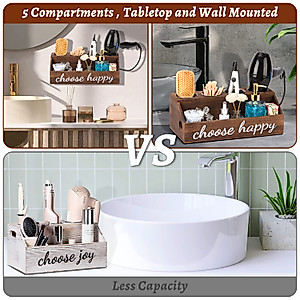 Hair Tool Organizer - Brown Hair Dryer Holder Rustic Wood Blow Dryer Holder Hot Hair Tools Curling Iron Straightener Holder Wall Mounted & Countertop Bathroom Organizer Vanity Cabinet Storage Stand