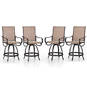 HERA'S HOUSE Outdoor Swivel Bar Stools, Counter Bar Height Patio Bar Stool Chairs with Solid Back & Armrest, All Weather Textilene Sling Fabric Chair for Deck Lawn Garden