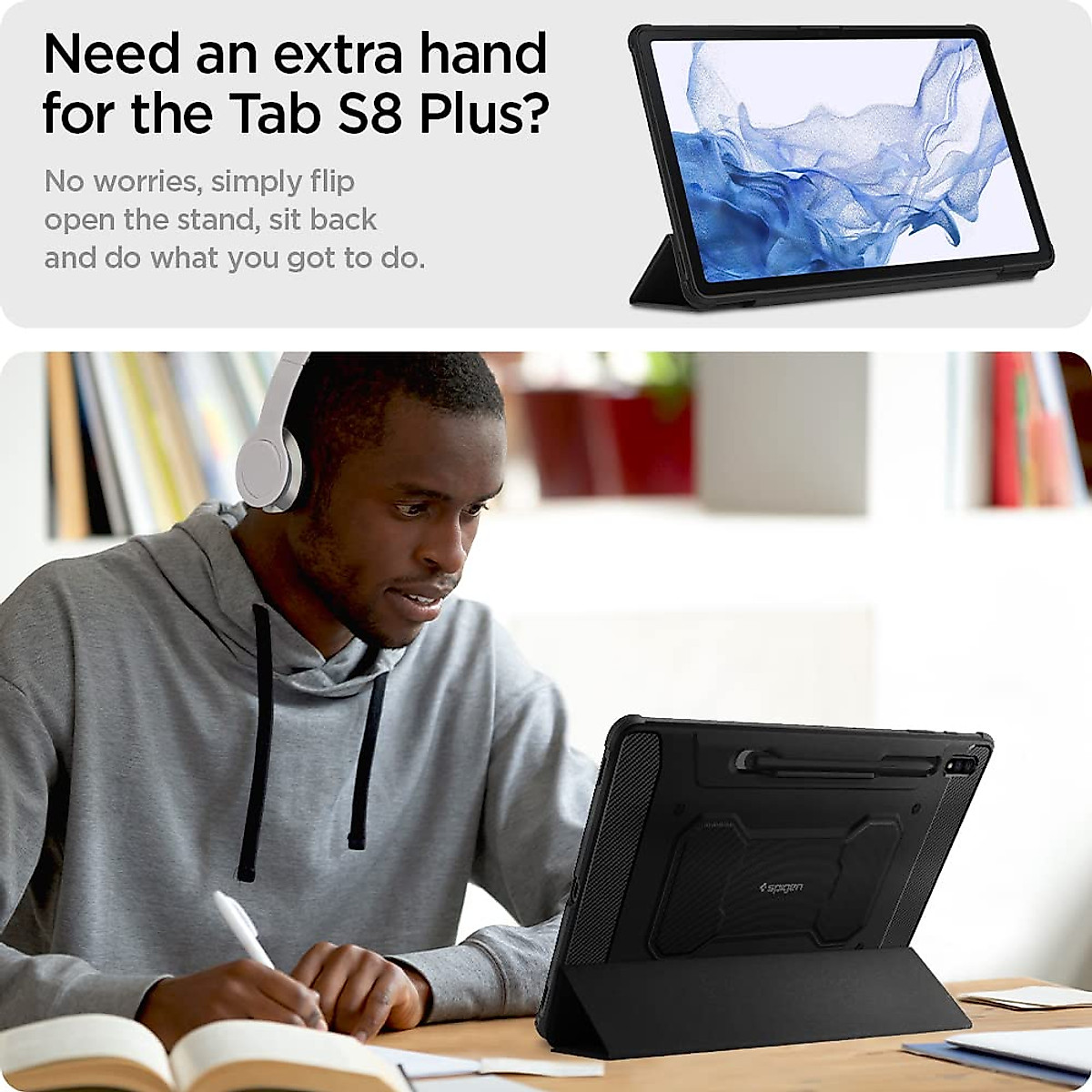 Spigen Rugged Armor Pro Designed for Galaxy Tab S8 Plus Case (2022) / Galaxy Tab S7 Plus Case (2020) with S Pen Holder - Black