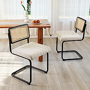 ONEVOG Rattan Dining Chair with Cane Backrest and Metal Frame, Set of 2, Indoor Furniture for Kitchen, Living Room, Bedroom, Guest Room, Restaurant(Beige)