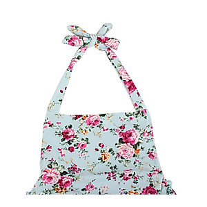 China Rose 50's Floral Ruffles Rompers Backless Dress Bathing Suit Swimwear (0-12 Months, Light Blue)