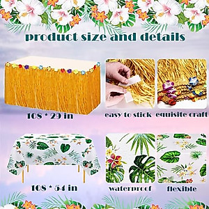 ADAM’S OFFER Hawaiian Luau Birthday Party Decorations Tropical Aloha Party Supplies for Summer Beach Decor Leis Necklaces Table Skirt Tablecloth Straws Toppers Leaves Balloon Kit