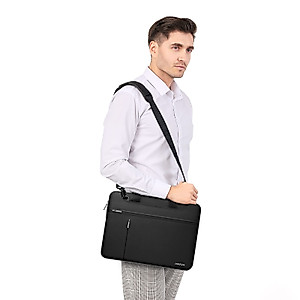 MOSISO 360 Protective Laptop Shoulder Bag Compatible with MacBook Air/Pro,13-13.3 inch Notebook,Compatible with MacBook Pro 14 inch with Front Horizontal&Vertical Pockets&Fix Handle&Belt, Black