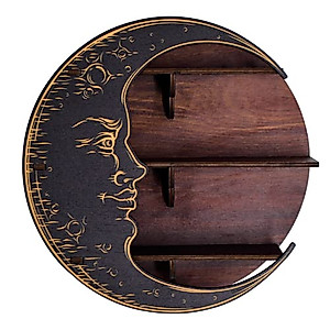 Ervkgm Wooden Crescent Moon Shelf for Crystals Stone, Crescent Moon Crystal Shelf, Crystal Storage & Wall Hanging Shelves for Bedroom,Crystal Shelf - Room Decor,Pinewood (Moon2)