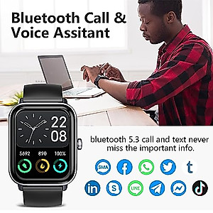 Hoowel Smart Watch for Men and Women - Alexa Built-in Smartwatch with Heart Rate, Sleep and Blood Oxygen Monitor,24/7 Heart Rate Auto Image Correction, Portable Smartwatch Dynaudio Speakers (Black)