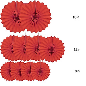 AimtoHome Party Hanging Paper Fans Decorations Set, Red Round Paper Fan Ceiling Party Decoration Suppiles,Set of 10