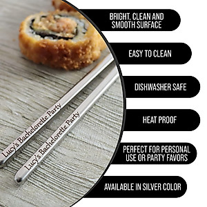 Set of custom reusable metal chopsticks engraved japanese stainless steel dinnerware utensils lot for new home, gifts, party favors, wedding goodie bags, engagements