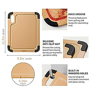 YSTKC Cutting Board for Kitchen,Natural Wood Fiber Composite Non-Slip Chopping Board with Juice Groove,High Density,Non-Porous,BPA-Free,Knife Friendly and Dishwasher Safe,Small (11.7 x 9.3 Inch)