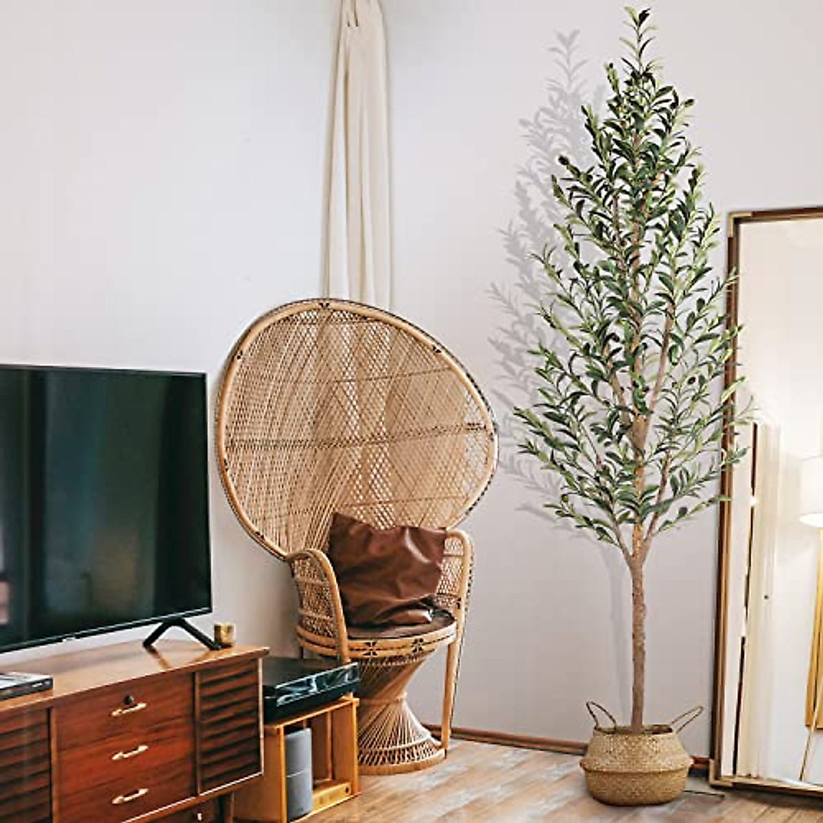 OXLLXO 7ft Artificial Olive Tree (82in) Tall Fake Potted Olive Silk Tree with Planter Large Faux Olive Branches and Fruits Artificial Tree for Office Living Room Home Floor Decor (Indoor/Outdoor)