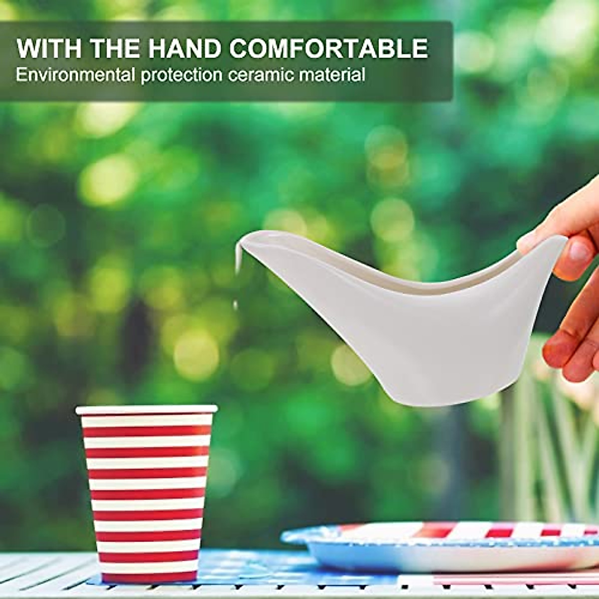 YARNOW Gravy Boat Ceramic White Gravy Boat for Salad Dressings Milk Broth Creamer Black Pepper Creamer Pitcher Milk Cup (White)