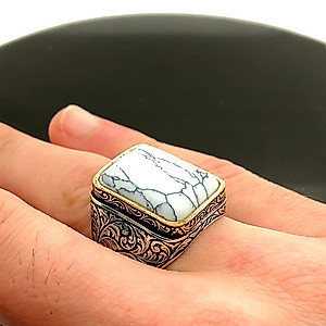 Sterling Silver Ring, White Turquoise Stone, Men Rings, Natural Stone, Handcrafted Ottoman Men Ring, Turkish handmade, Gift for Him,