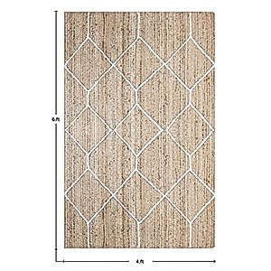 Casavani Indian Handmade Natural Fiber Rug Geometric Beige & White 3x5 Ft Rectangular Shape Jute Rug Best Uses For Bedroom,Dining Room & Loundry Room 11x11 Feet Square
