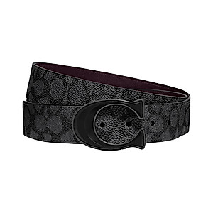 Coach 38 Mm Cts Reversible Resin Inlay C Buckle Signature Belt, Charcoal/Oxblood, One Size