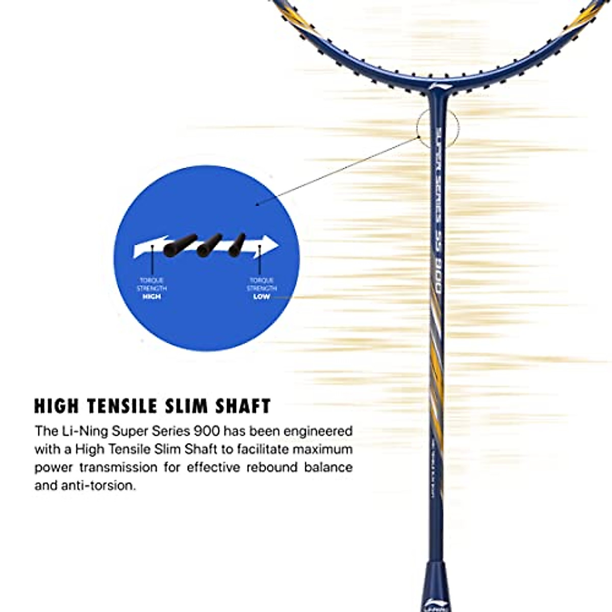 Li-Ning Super Series 900 Carbon Fibre Strung Badminton Racket with Full Racket Cover (Navy/Gold) | For Intermediate Players | 84 grams | Maximum String Tension - 30lbs