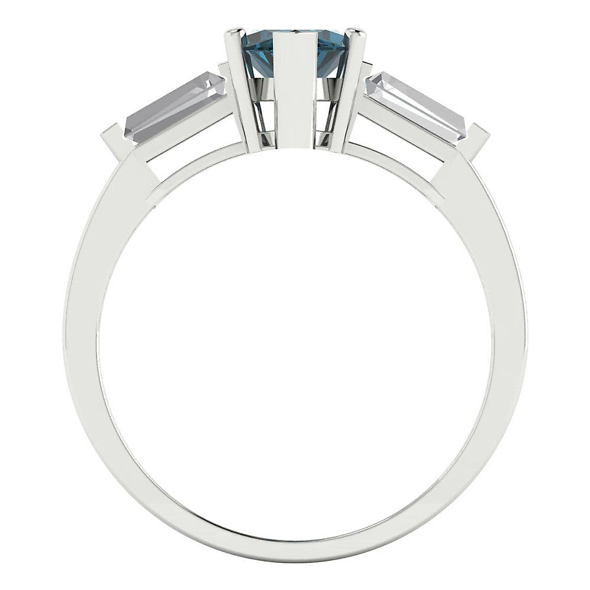 Clara Pucci 1.97ct Marquise Baguette cut 3 stone Solitaire Natural London Blue Topaz gemstone designer Modern Ring 14k White Gold