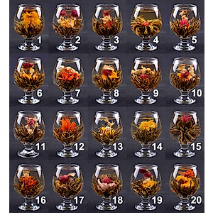 Prettyard Organic Variety Flavors Blooming Tea Flowers, Chinese Artistic Flowering Natural Green Tea Ball Gift Set + Edible Flowers - 20PC/Set = (20 Different Flavors)-Gift For Tea Lovers