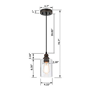 WISBEAM Pendant Lighting Fixture, Hanging Ceiling Lights with E26 Medium Base Max. 60 Watts, ETL Rated, Bulbs not Included, 1-Pack