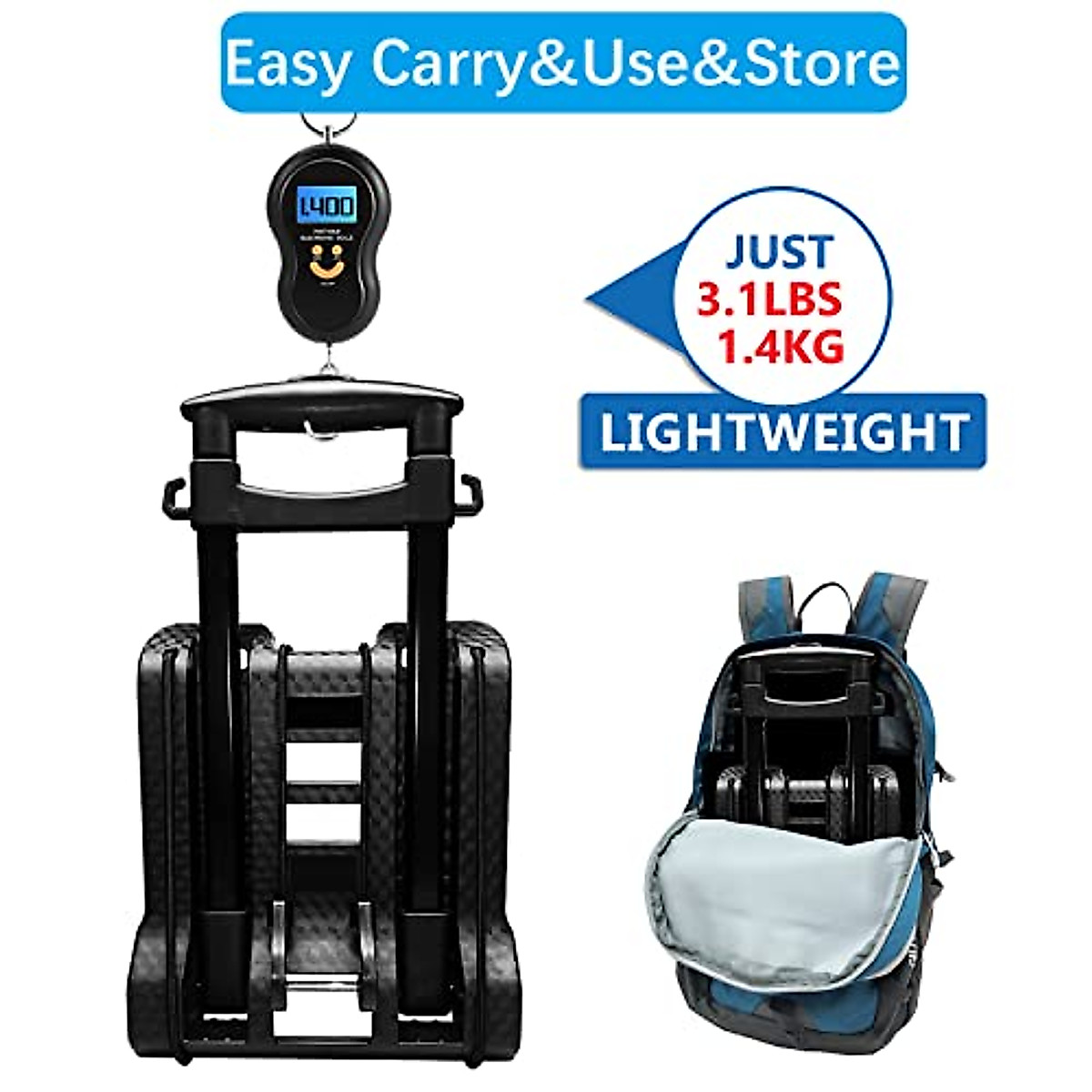 Folding Shopping Cart Utility Rolling Crate Compact Hand Truck Dolly on Wheels with Removable Waterproof Bag Telescoping Handle Heavy Duty 50kg/110lbs for Moving Travel Grocery Laundry Office(Black)