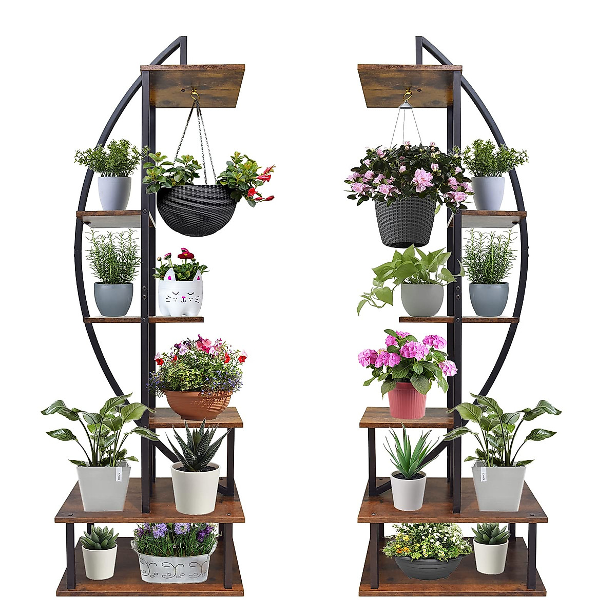 YIFOR 2 PCs 6 Tier Metal Plant Stand, Half Moon Plant Shelf Holder, Indoor Tall Ladder Plant Stand Large Plant Display Stand Rack for Living Room, Balcony, Patio, Garden
