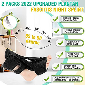 Cupood 2 Pack Plantar Fasciitis Night Splint, Upgrade 3 Adjustable Straps Relief Splint for Women & Men, Brace Relief, Achilles Tendonitis and Foot Drop (Black) 0.28 kilograms