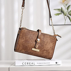 CLUCI Leather Crossbody Bags for Women Small Vintage Shoulder Purses Travel Bag Adjustable Strap Two-Tone Brown