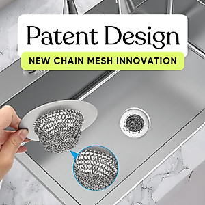 "Sir Drainalot" Kitchen Sink Drain Strainer, Reversible Chain Innovation, Non-Clogging, Stainless Steel, Catches All and Effortless Food Disposable, Anti-Rust