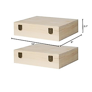 ZKHOB 2 Pack Unfinished Wooden Box with Lid Small Wood Boxes(12 x 9x 3.1 inch) Natural Pine Wooden Box for Crafts,Wooden Gift Boxes,Memory keepsake Box Jewelry Box Decor Storage