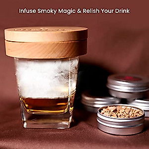 Cocktail Smoker Kit with Torch, Stainless Steel Ice cubes - Infuse the Aroma of 6 Kinds of Wood Chips in Whiskey, Bourbon, Cocktails, Wine, Cheese, Salad, and Meats. Gift For Friends, Husband, Dad, or Grandpa (No Butane)