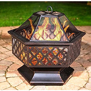 Endless Summer,WAD1377SP, Hex Shaped Outdoor Fire Bowl with Lattice, Oil Rubbed Bronze