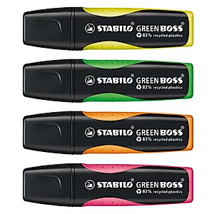 Highlighter - STABILO Green BOSS Wallet of 4 Assorted Colours