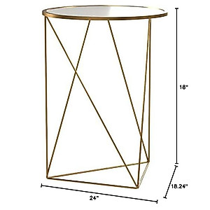 HomePop Metal Accent Table Triangle Base Round Mirror Top, Gold