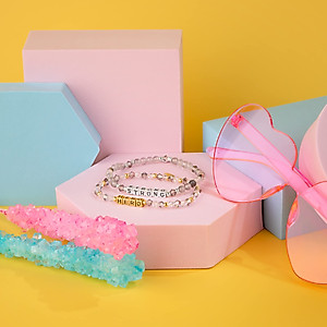 INSPIRED VOICES Inspirational Bracelets for Women - Motivational Bracelets, Inspirational Jewelry, Beaded Stretch Bracelets and Encouragement Gifts for Women (STRONG/Silver Plated/Grey)