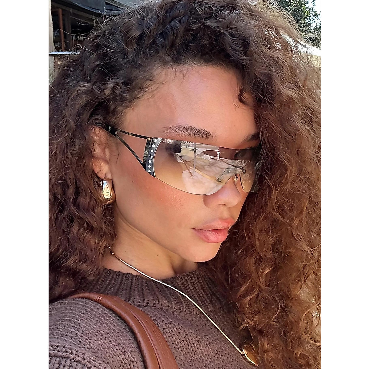 GUVIVI Wrap Around Y2K Sunglasses for Women Men Shield Flat Top Sunglasses Futuristic Frameless Gradient Lens Sun Glasses