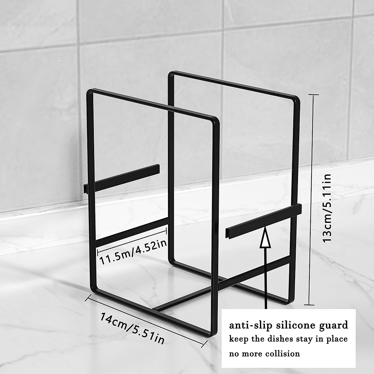 LINFIDITE Plate Holder Organizer 2 Pack Dish Storage Rack Upright Cabinet Dish Drying Rack Metal Dish Organizer Stand for Kitchen Counter Cupboard 7.9in. x 6.4in. x 4.5in.Black