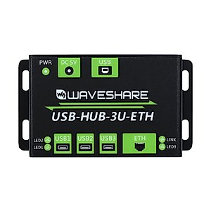 Waveshare Industrial Grade Multifunctional USB HUB Extending 3X USB Ports + 100M Ethernet Port Suitable for Industrial/Office Environments Requiring Higher Level Device and Network Connection