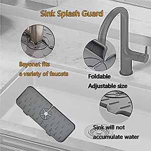 Kitchen Faucet Sink Splash Guard， Silicone Faucet Water Catcher Drying Mat， Sink Draining Pad for Bathroom, Farmhouse，RV and Washroom (Black)