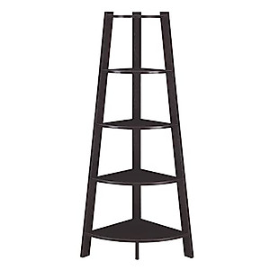 Convenience Concepts Newport 5 Tier Wide Corner Bookcase, Espresso