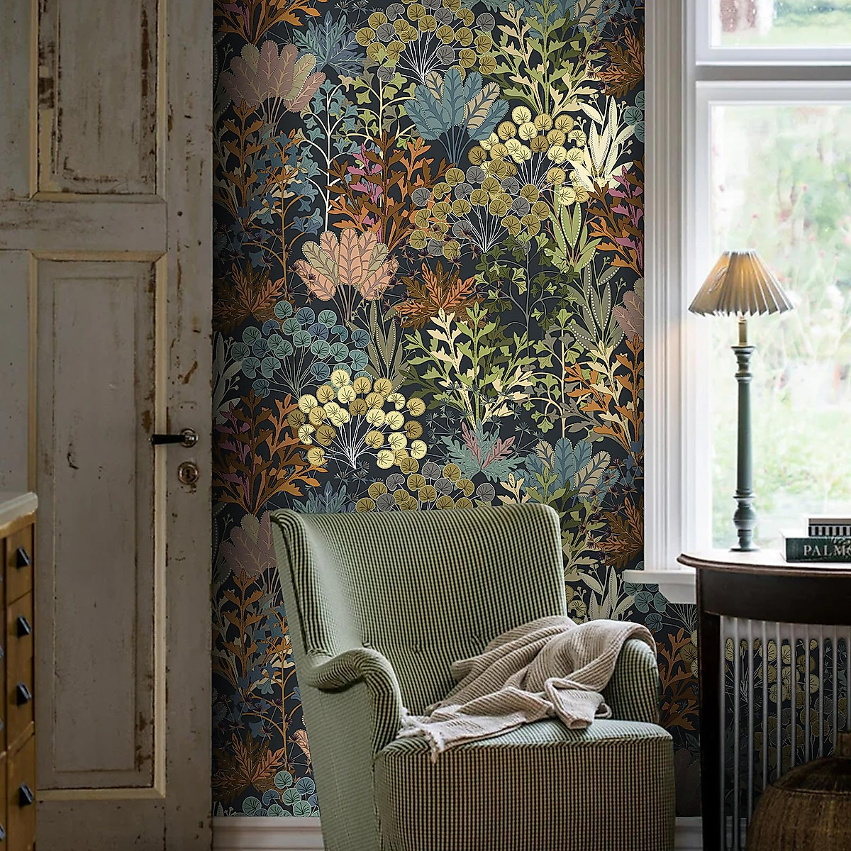 Vintique Boho Wallpaper Peel and Stick Dark Floral Wallpaper Self-Adhesive Contact Paper Removable Waterproof Botanical Wallpaper for Bedroom Cabinets and Home Décor 17.3in x 9.8ft