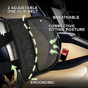 Lumbar Support with Breathable Mesh Layers and Double Sturdy Adjustable Straps, Comfortable Ergonomic Backrest for Office Chair and Car Driver Seat, Posture Cushion and Lower Back Support Pain Relief