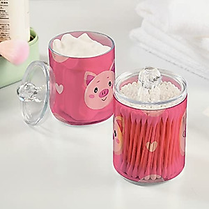 WELLDAY Apothecary Jars Bathroom Storage Organizer with Lid - 14 oz Qtip Holder Storage Canister, Pigs Love Heart Clear Plastic Jar for Cotton Swab, Cotton Ball, Floss Picks, Makeup Sponges,Hair Clips